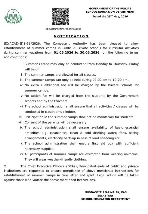 Punjab Approves Summer Camps 2026 for Public & Private Schools ...